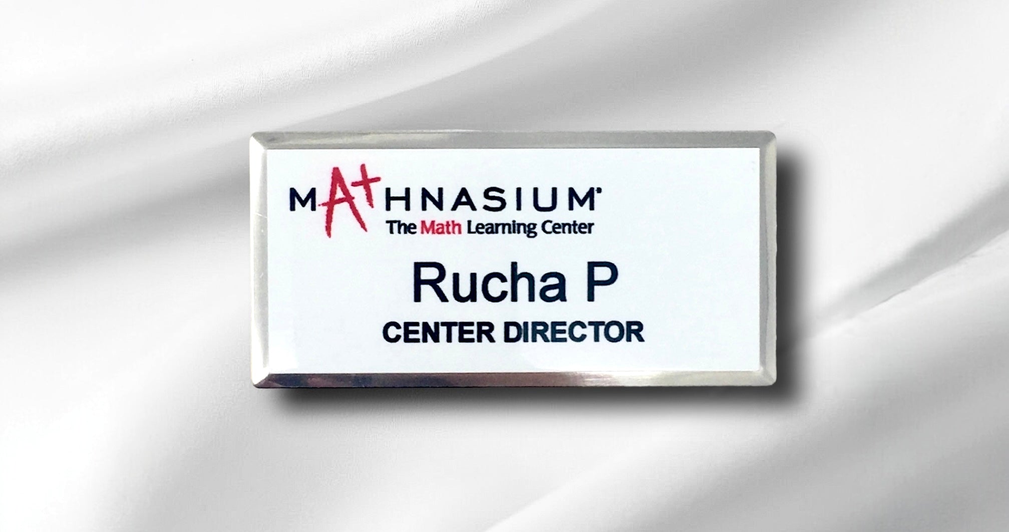 Mathnasium Silver Beveled Name Tag with Magnet Backing