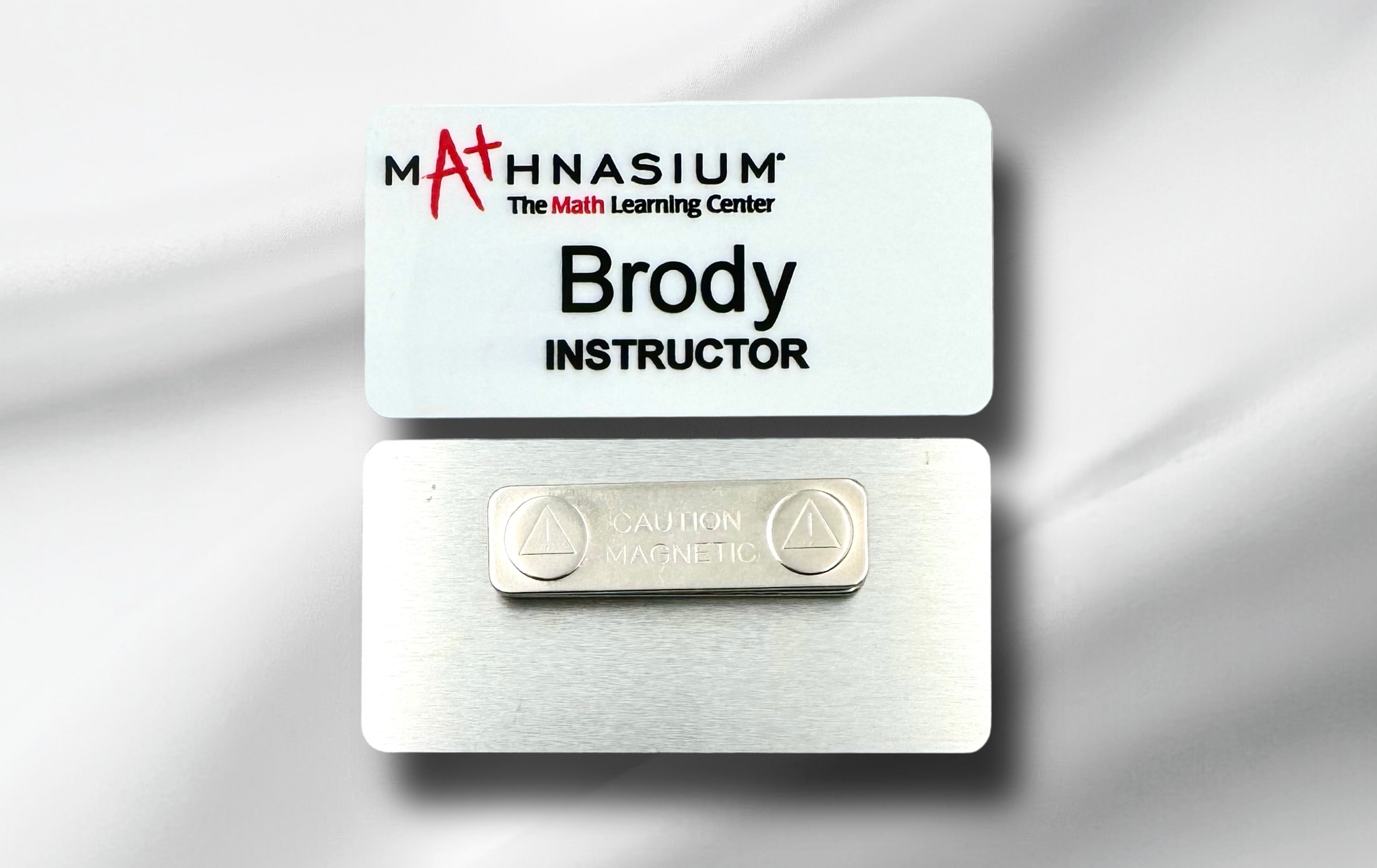 Mathnasium High Gloss Aluminum Metal Budget Name Tag with Magnet Backi